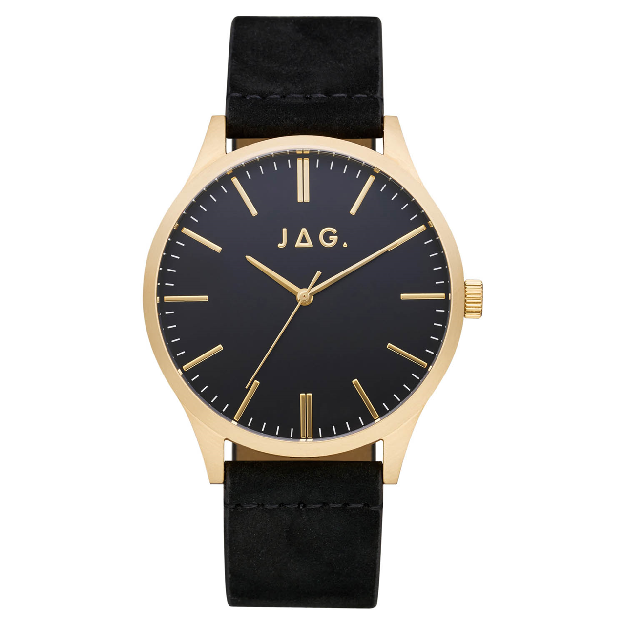 Jag Mens Watch Black Dial IP gold Case 36Mm Black Leather Strap ...